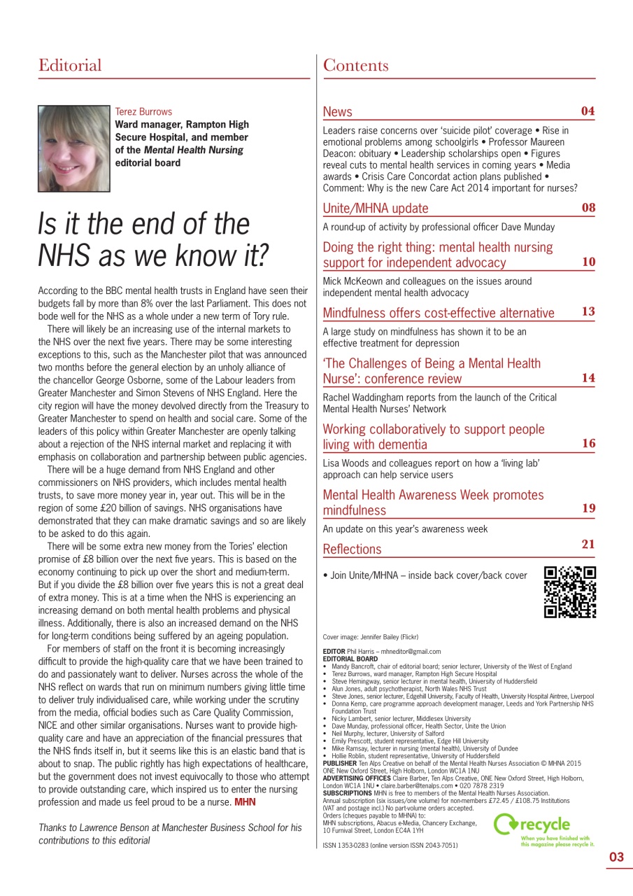 Mental Health Nursing Magazine - Mental Health Nursing June 2015 Back Issue