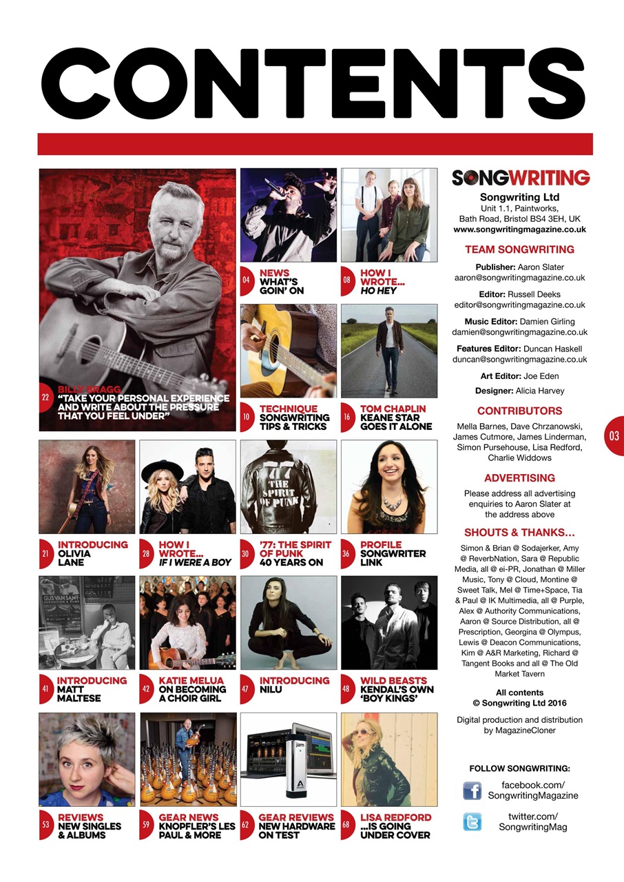 Songwriting Magazine - Winter 2016 Back Issue