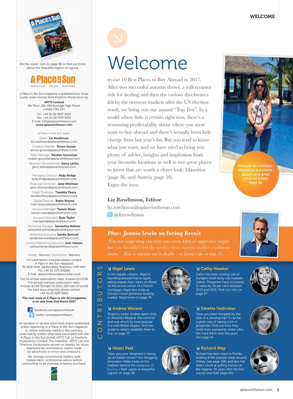 A Place in the Sun Magazine - A Place in the Sun Winter 2016 Back Issue