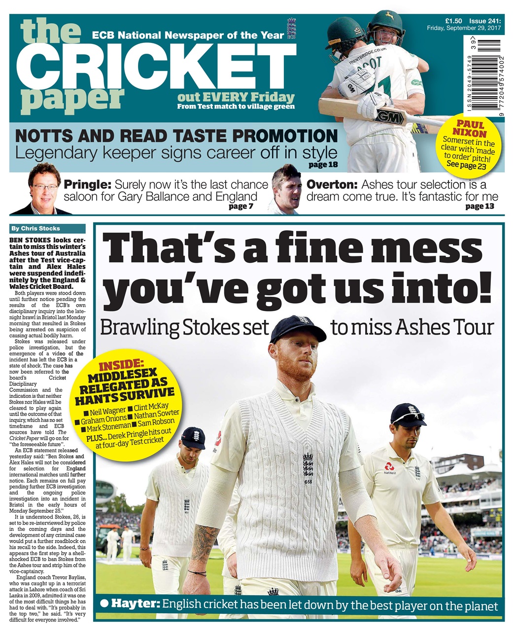 The Cricket Paper Magazine - 29th September 2017 Back Issue