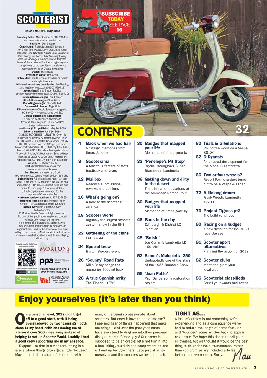 Classic Scooterist Magazine - April-May 2018 Back Issue