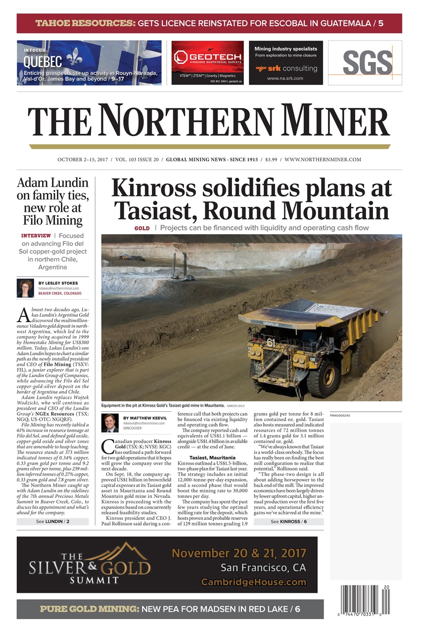 The Northern Miner Magazine - Vol. 103 No. 20 Back Issue