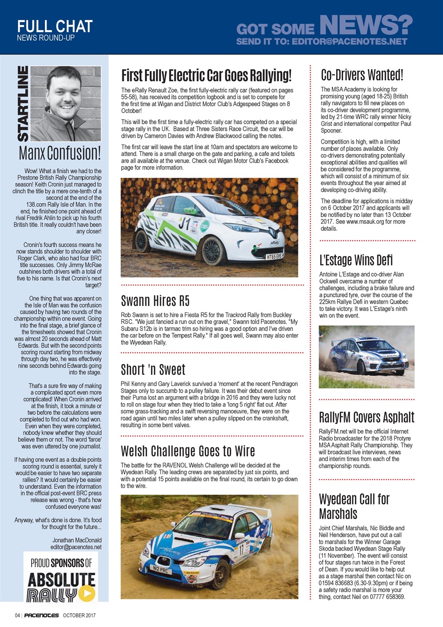 Pacenotes Rally magazine - Issue 160 - Oct 2017 Back Issue