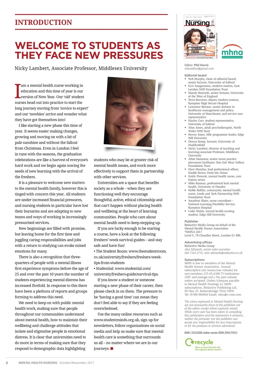 Mental Health Nursing Magazine - Oct/Nov 2017 Subscriptions | Pocketmags