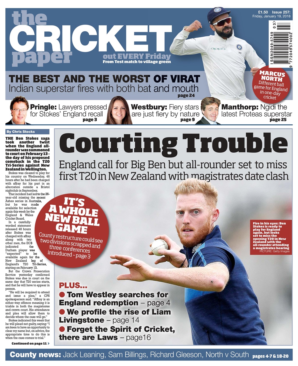 The Cricket Paper Magazine - 19th January 2018 Back Issue