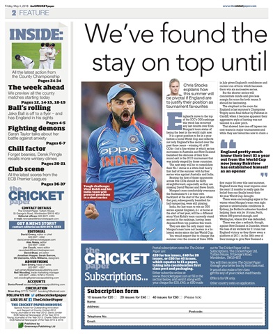 The Cricket Paper Magazine - 4th May 2018 Back Issue