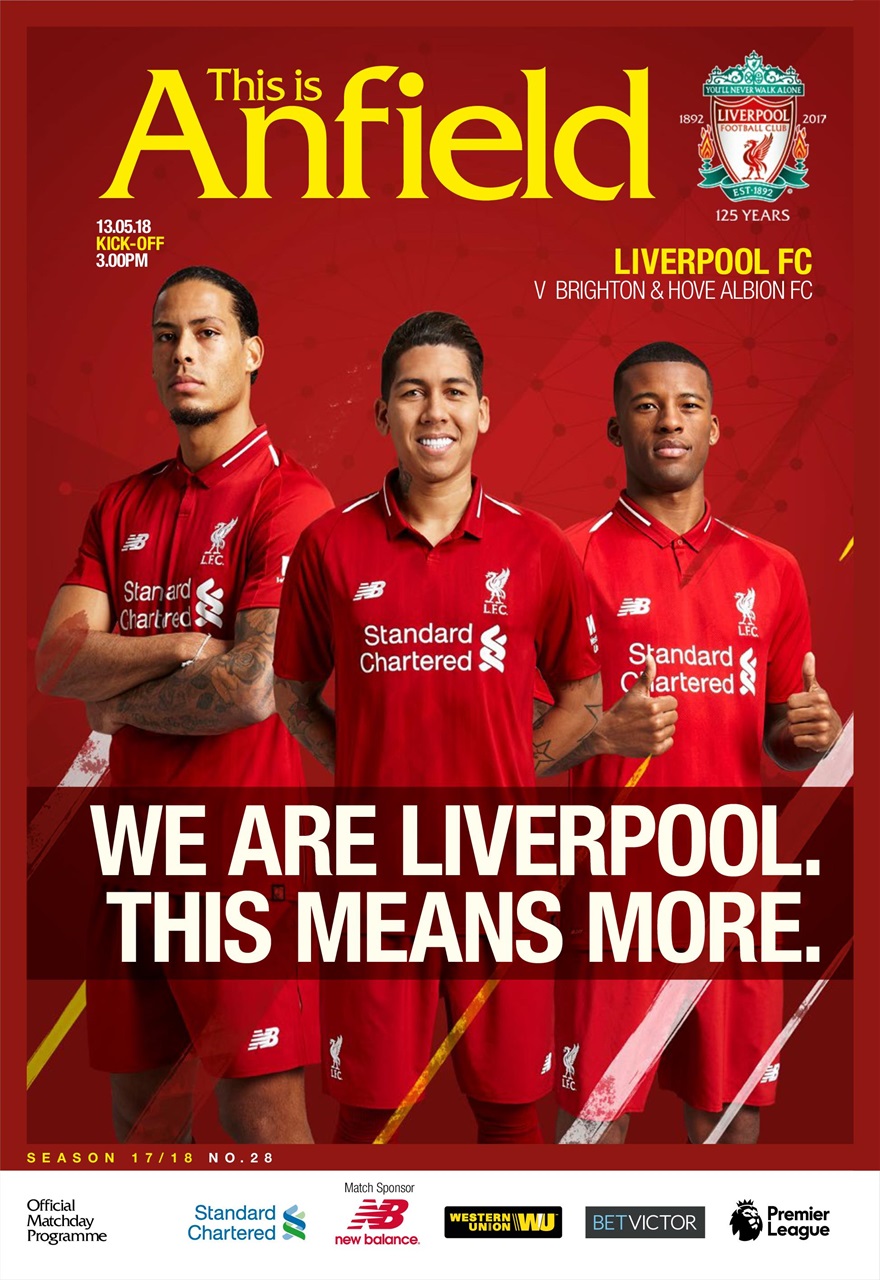 Liverpool FC Programmes - vs Brighton & Hove Albion 17/ 18 Back Issue