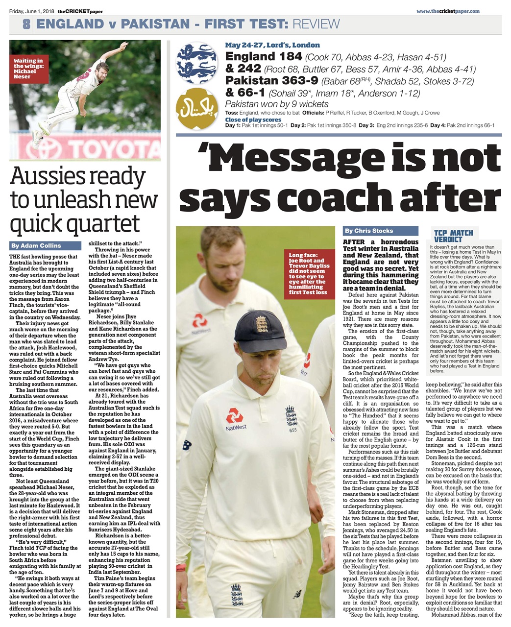 The Cricket Paper Magazine - 1st June 2018 Back Issue