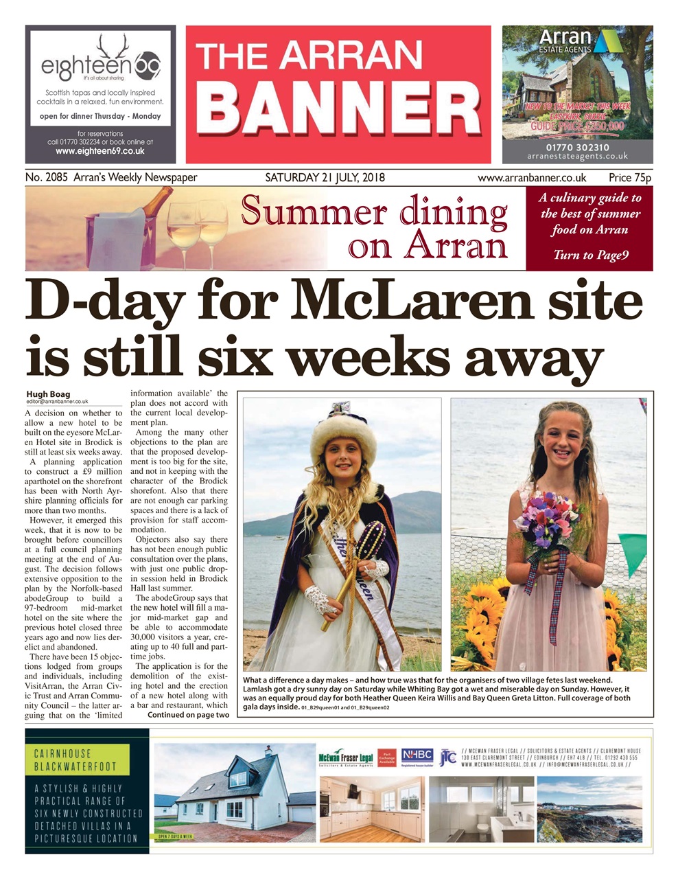 Arran Banner Magazine - 21 July 2018 Back Issue