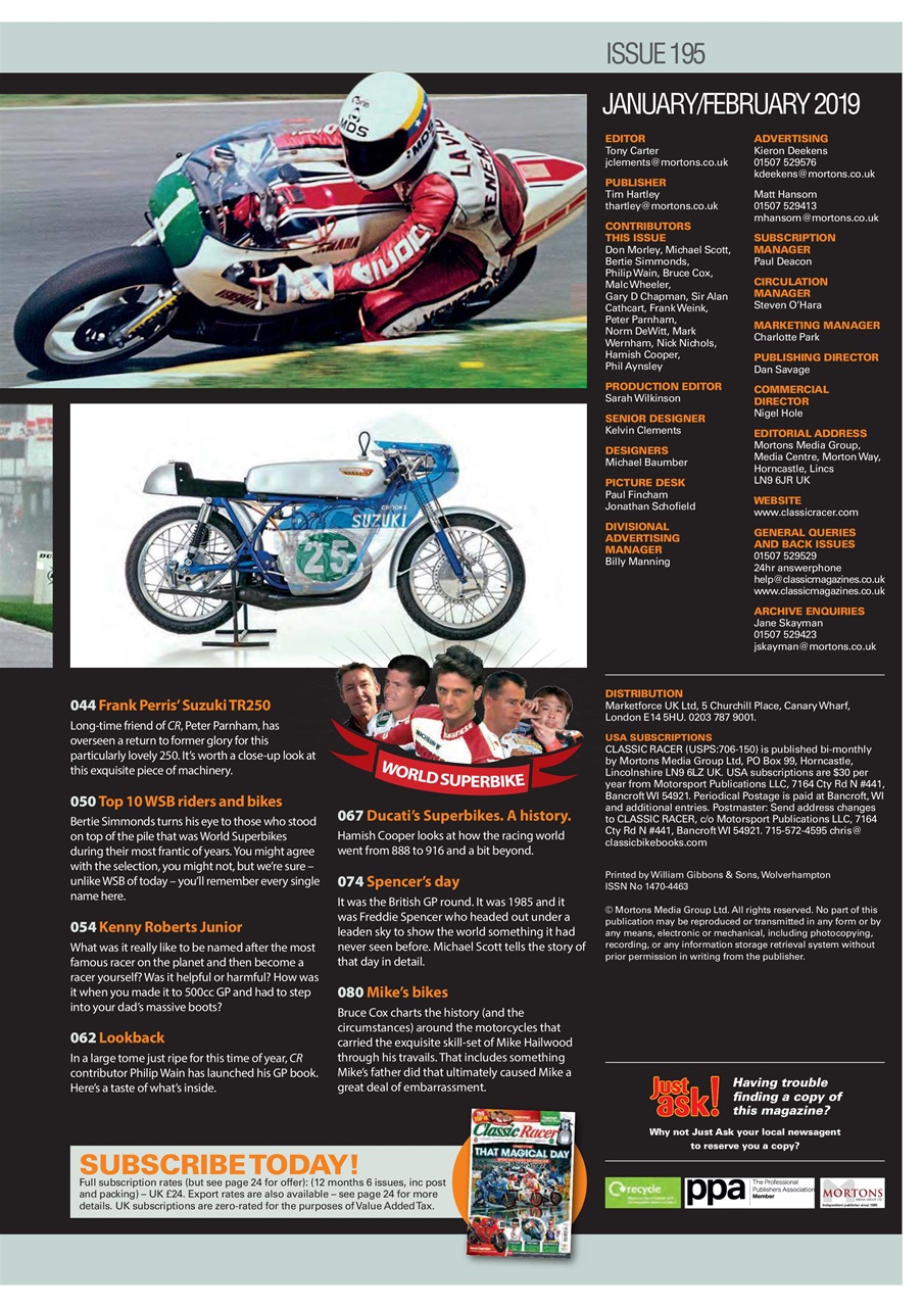 Classic Racer Magazine - 195 - January/February 2019 Back Issue