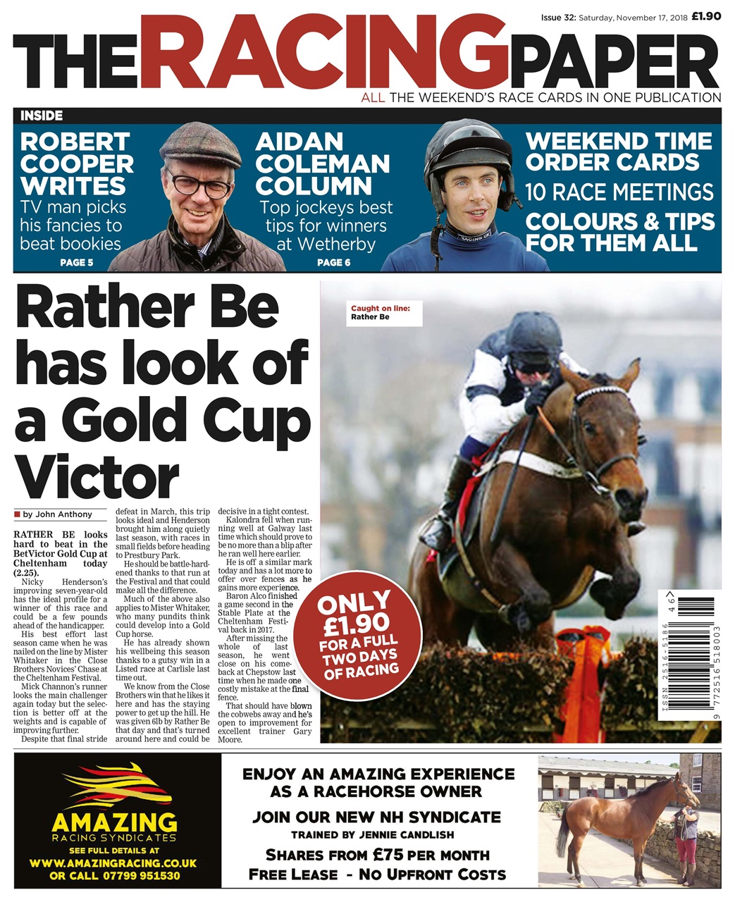 The Racing Paper Magazine - 17th November 2018 Back Issue