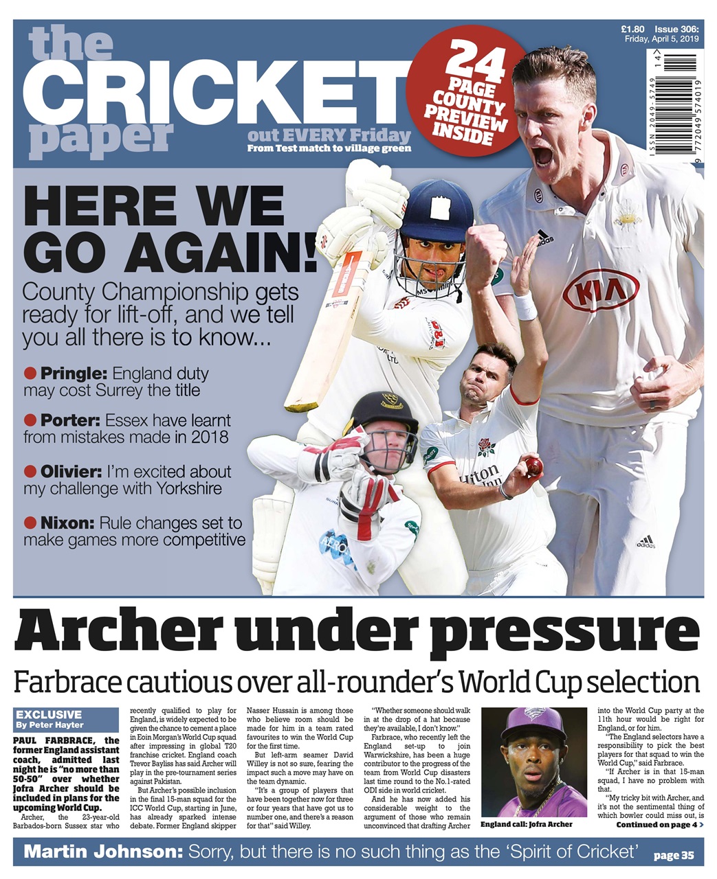 The Cricket Paper Magazine - 5th April 2019 Back Issue