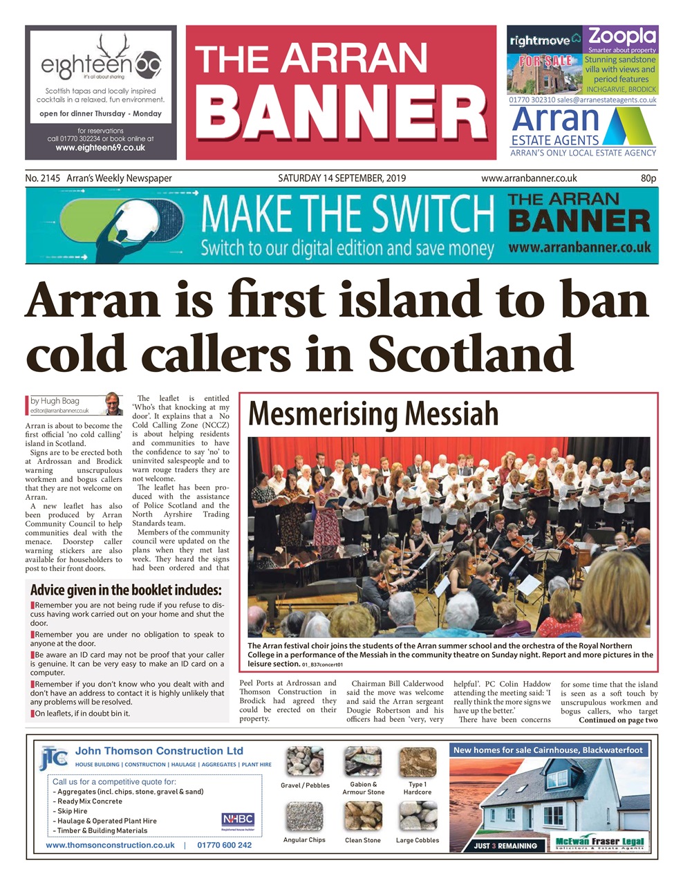 Arran Banner Magazine - 14 September 2019 Back Issue