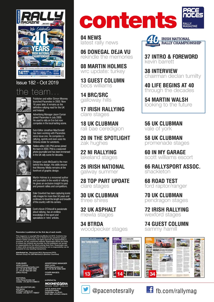Pacenotes Rally magazine - Issue 182 - Oct 2019 Back Issue