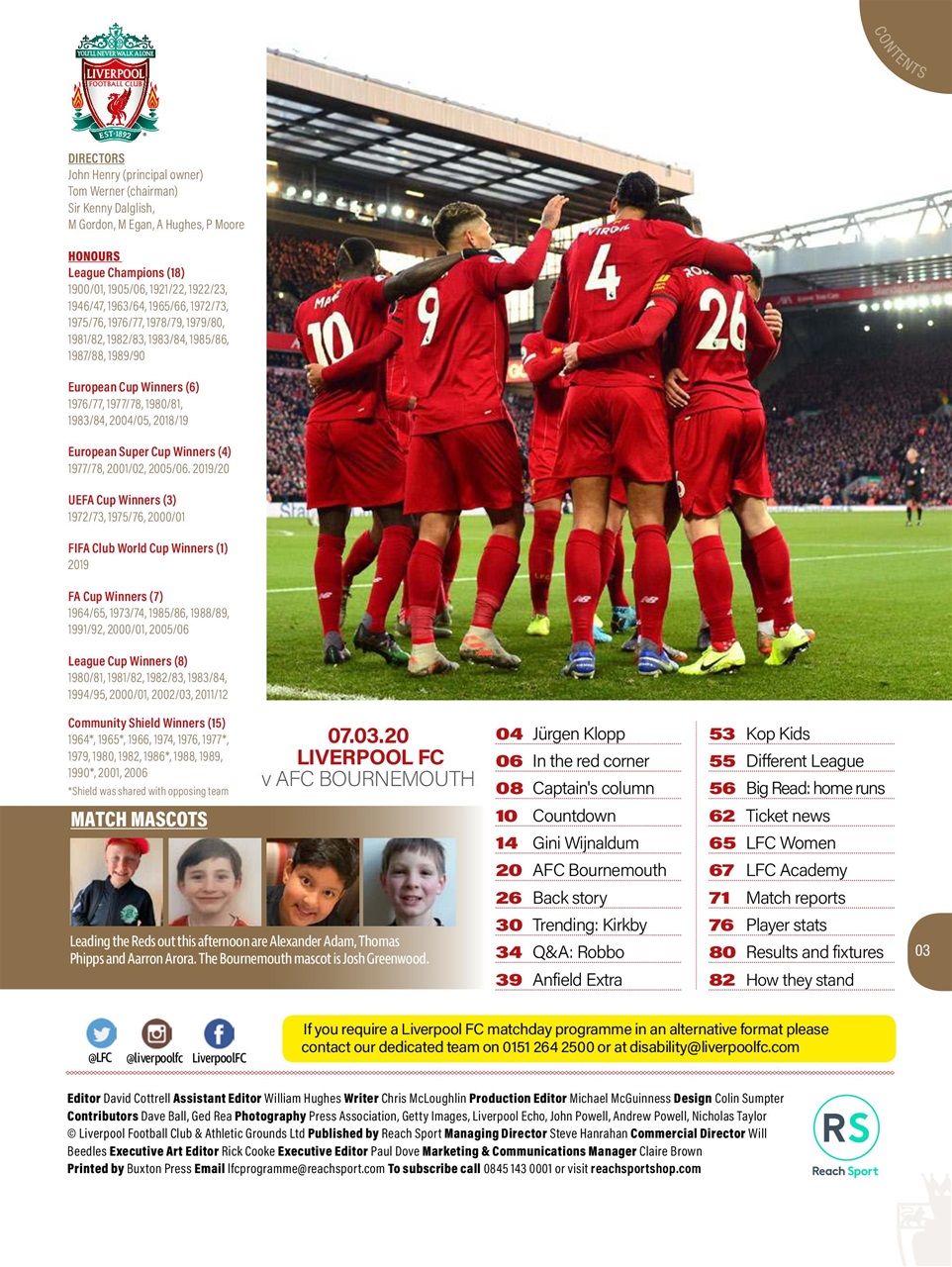 Liverpool FC Programmes - vs Bournemouth 19/20 Edizione posteriore
