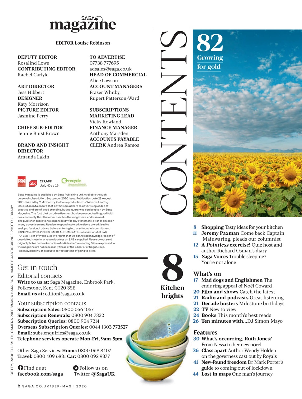 Saga Magazine - September 2020 Subscriptions | Pocketmags