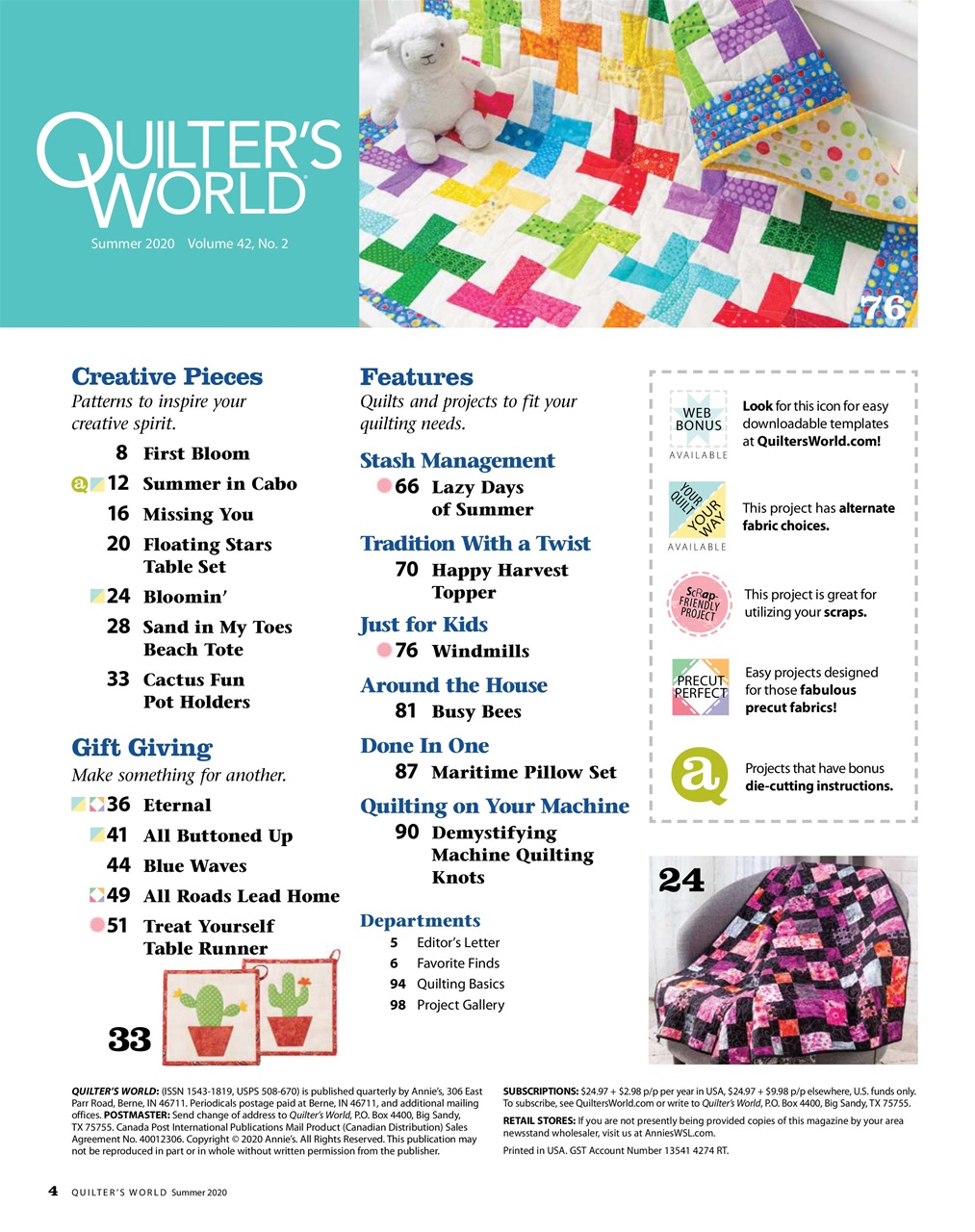 Quilter's World Magazine - Summer 2020 Back Issue