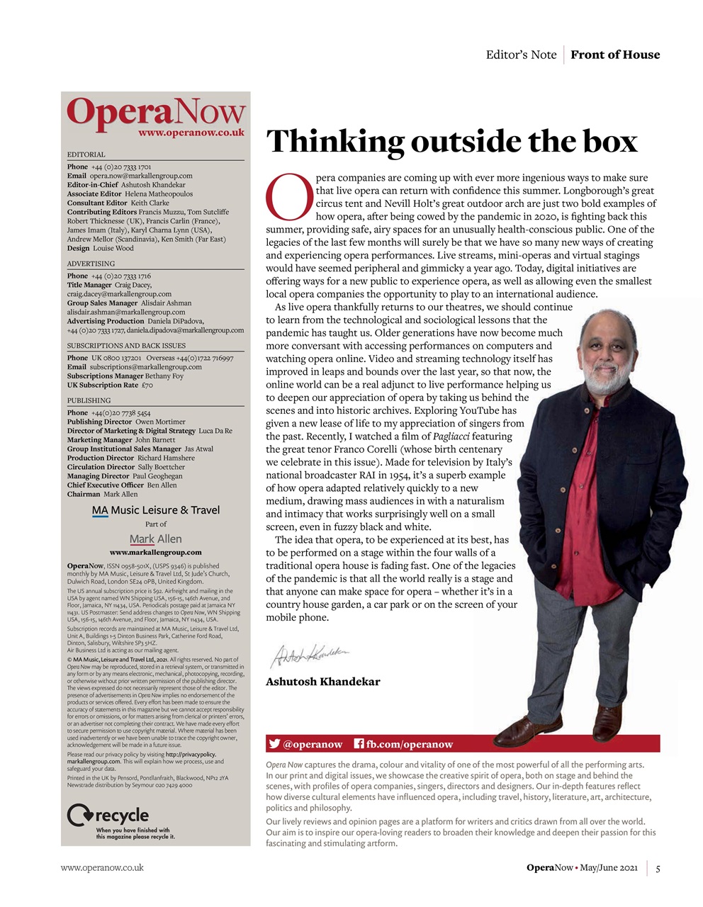 Opera Now Magazine - May/June 2021 Back Issue