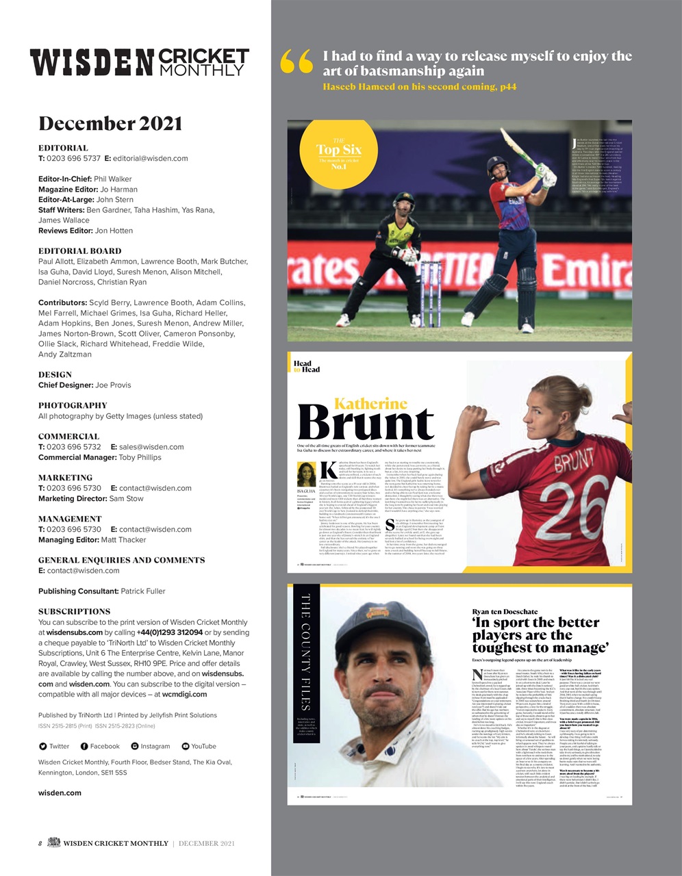Wisden Cricket Monthly Magazine - December 2021 Back Issue