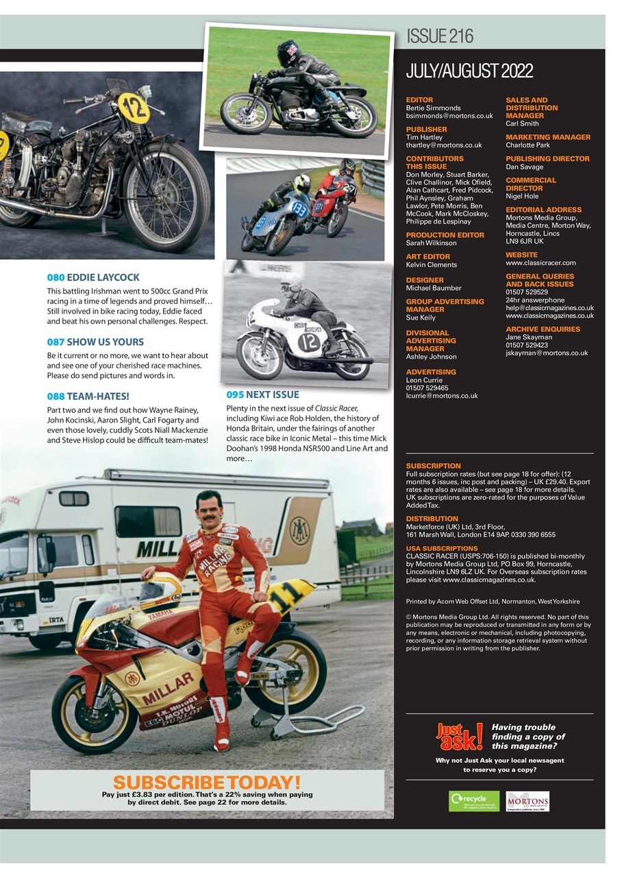 Classic Racer Magazine - 216 - July/August 2022 Subscriptions | Pocketmags
