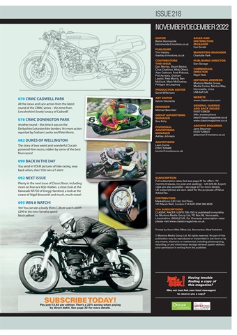 Classic Racer Magazine - 218 - November/December 2022 Subscriptions ...