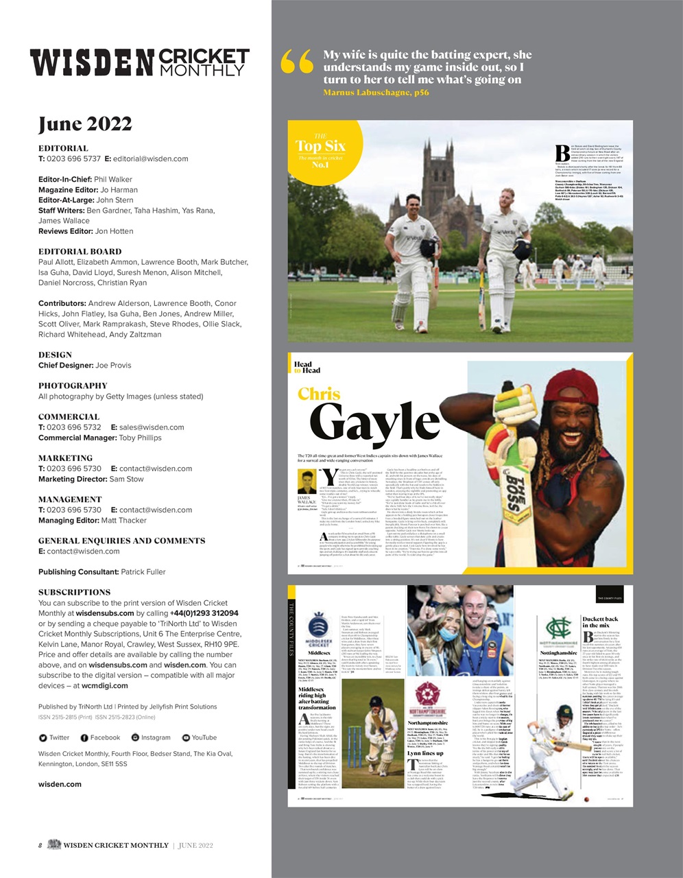Wisden Cricket Monthly Magazine - June 2022 Back Issue