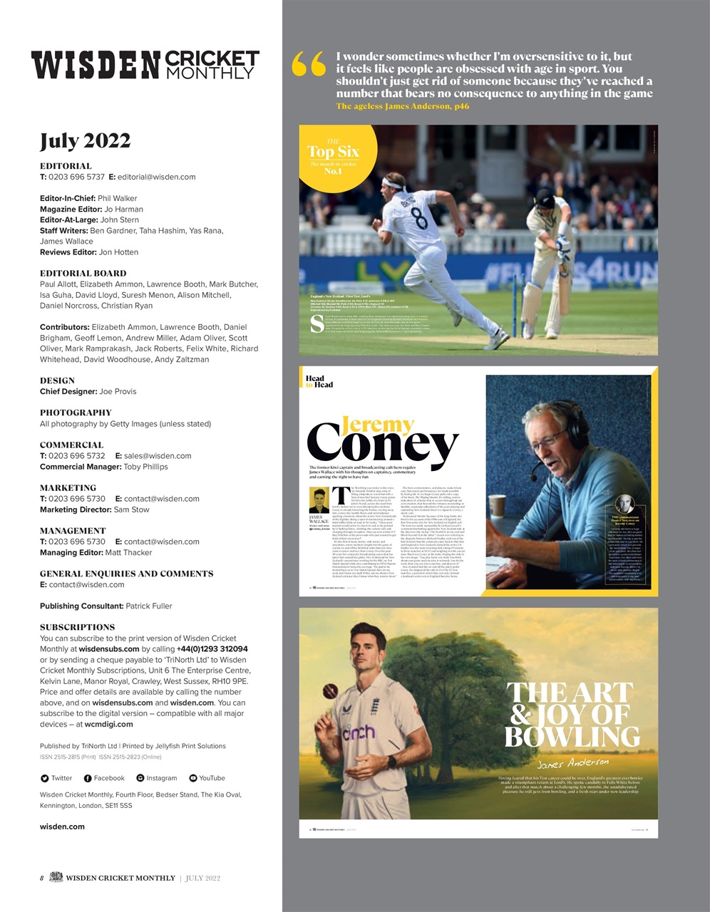 Wisden Cricket Monthly Magazine - July 2022 Back Issue