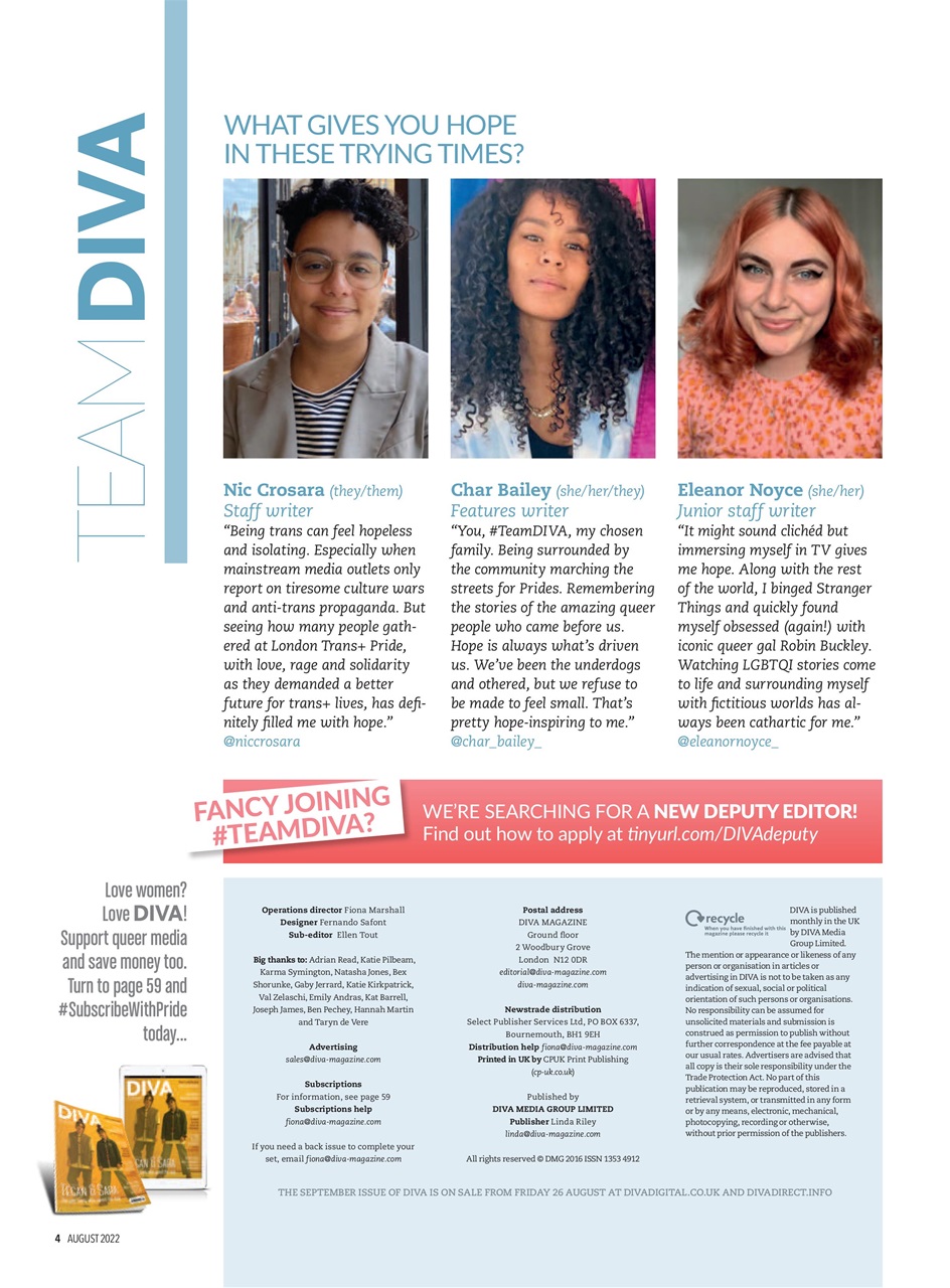 DIVA Magazine - Aug-22 Subscriptions | Pocketmags