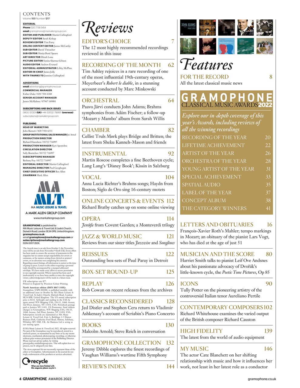 Gramophone Magazine - Awards 2022 Back Issue