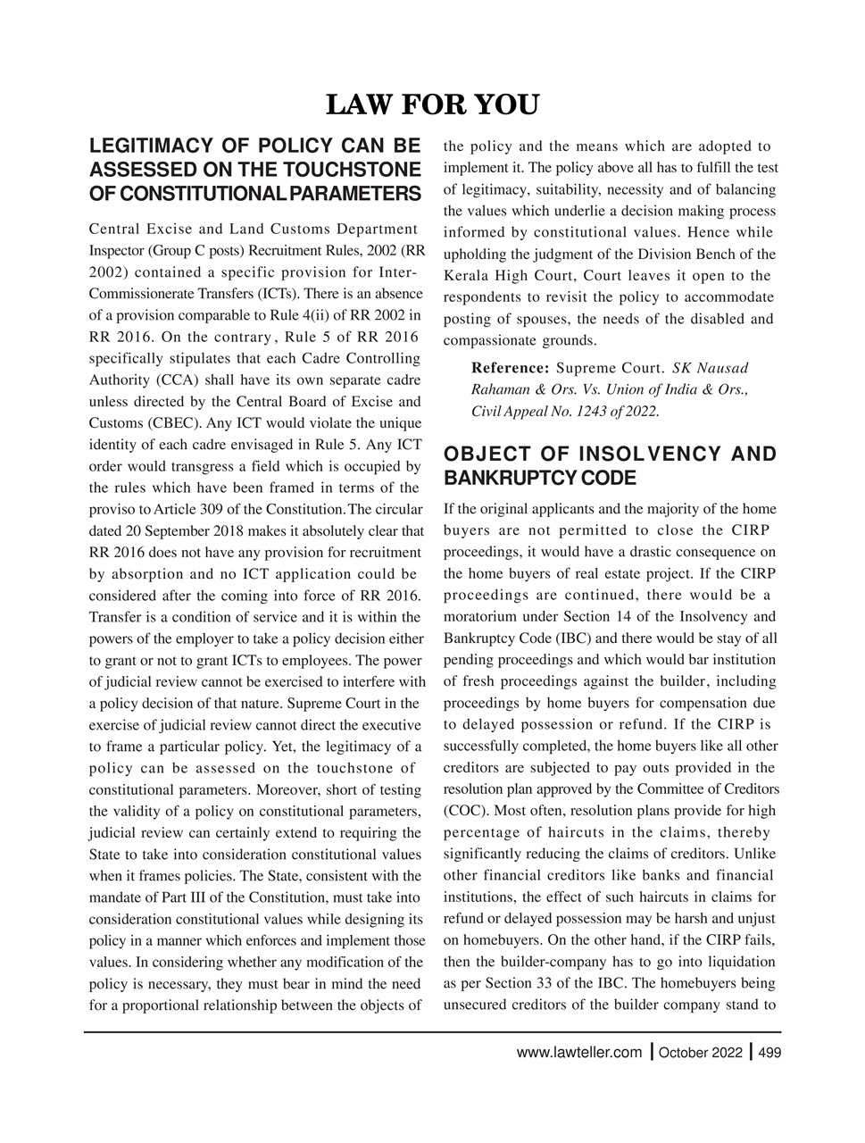 Lawteller – A Legal Awareness Magazine - October 2022 Back Issue