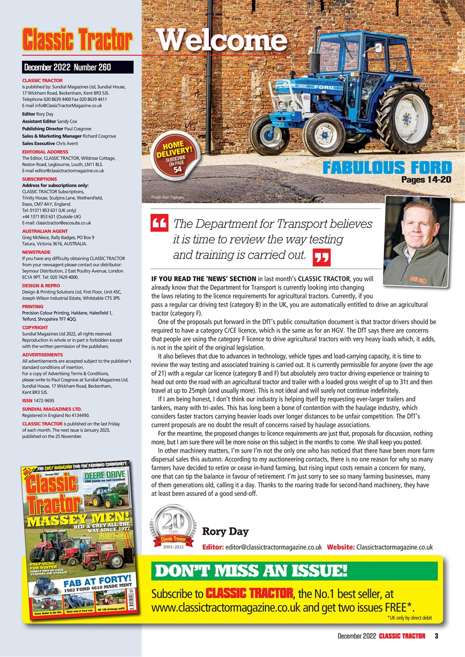 Classic Tractor Magazine - December 2022 Back Issue