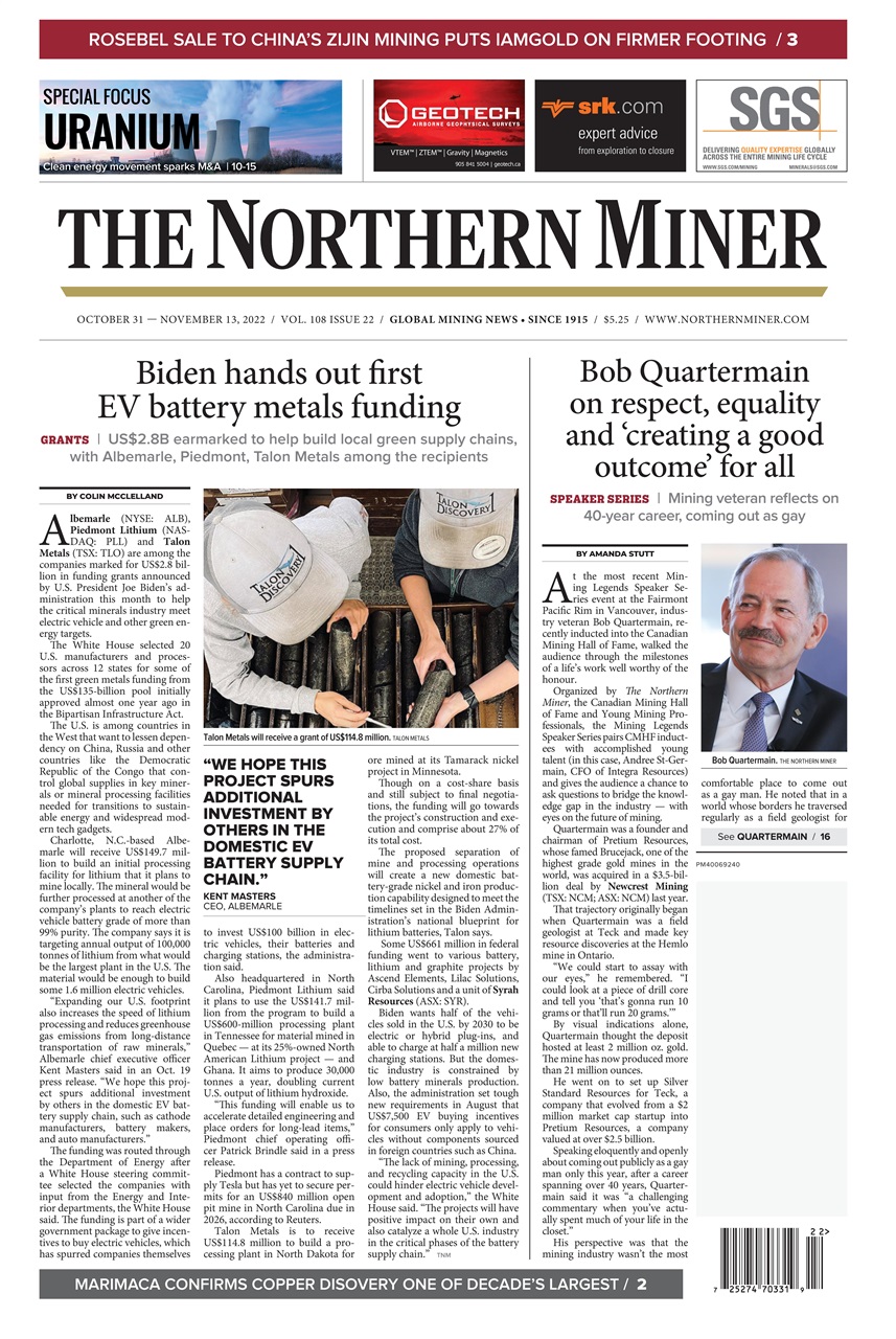 The Northern Miner Magazine - Vol. 108 No. 22 Back Issue