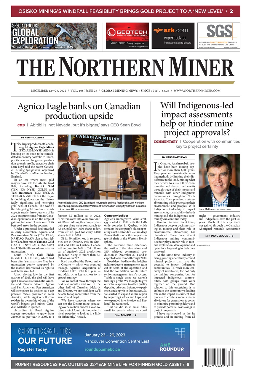 The Northern Miner Magazine - Vol. 108 No. 25 Back Issue