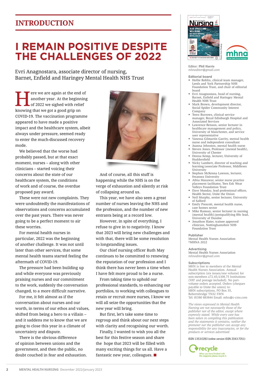 Mental Health Nursing Magazine - Dec/Jan 2022 Back Issue