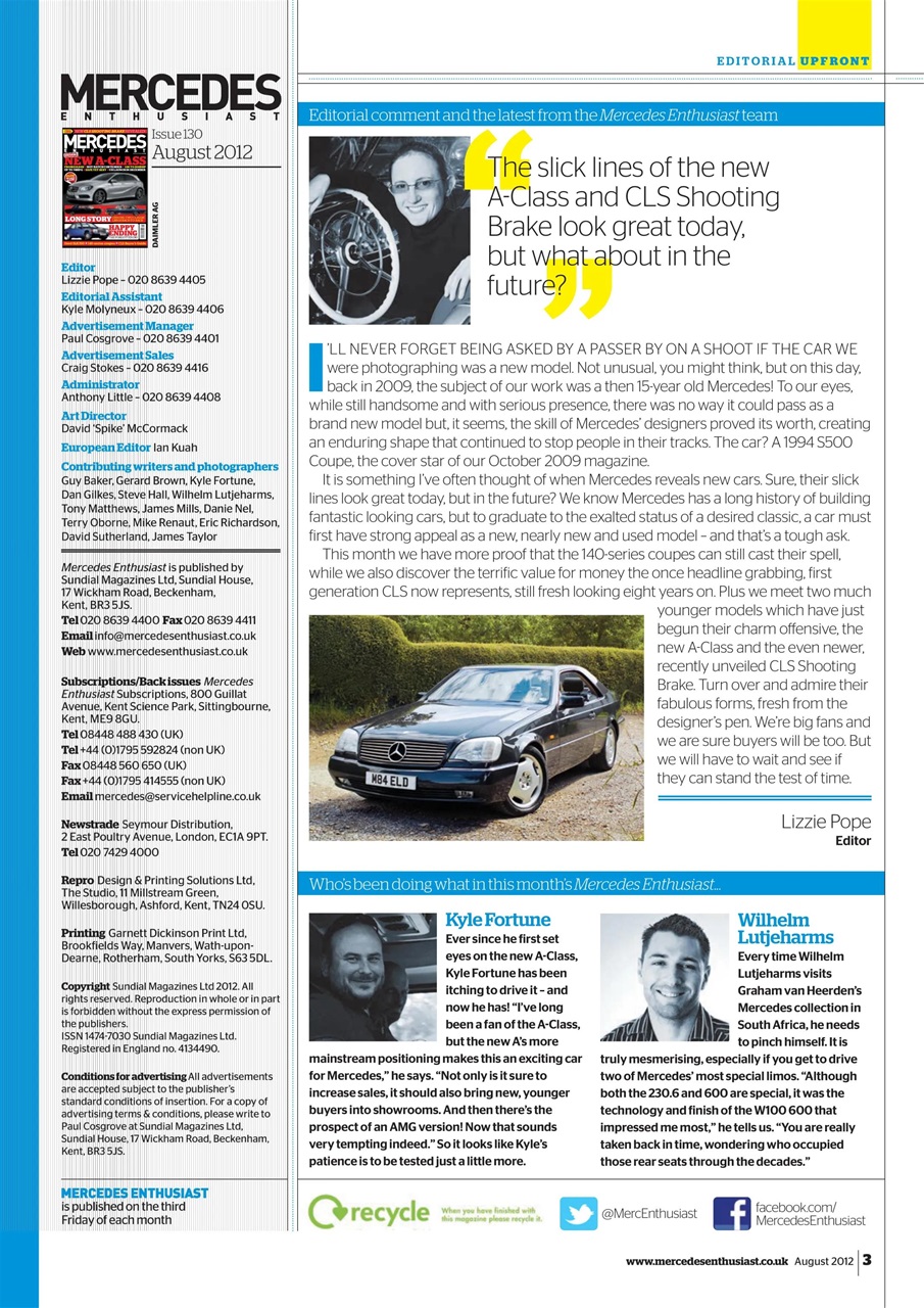 Mercedes Enthusiast Magazine - August 2012 Back Issue
