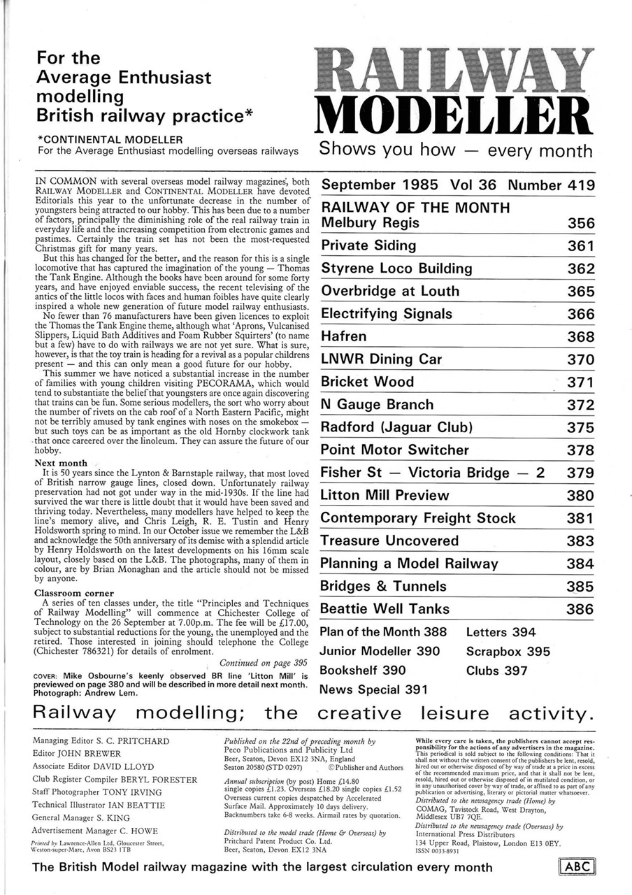 Railway Modeller Magazine - September 1985 Back Issue