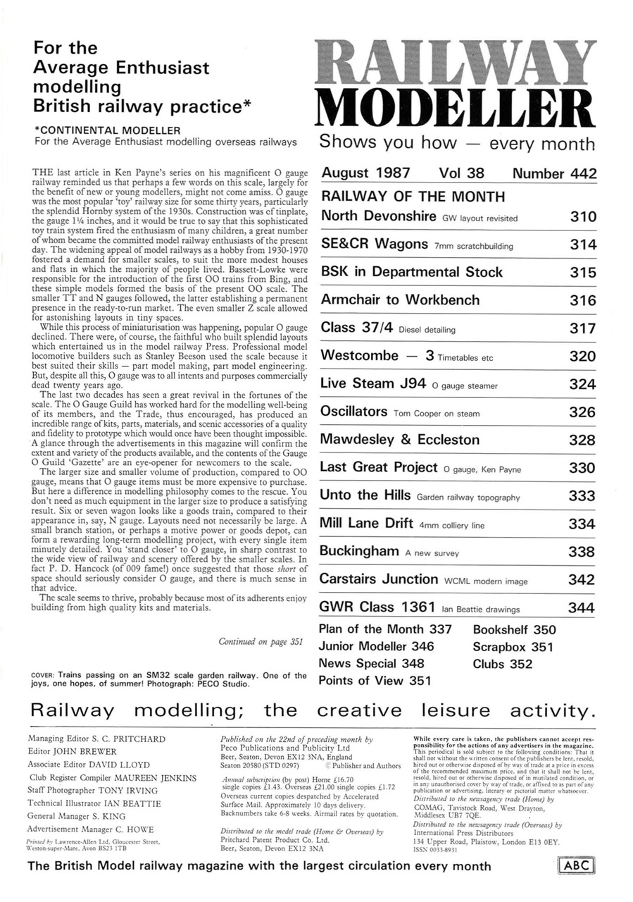 Railway Modeller Magazine - August 1987 Back Issue
