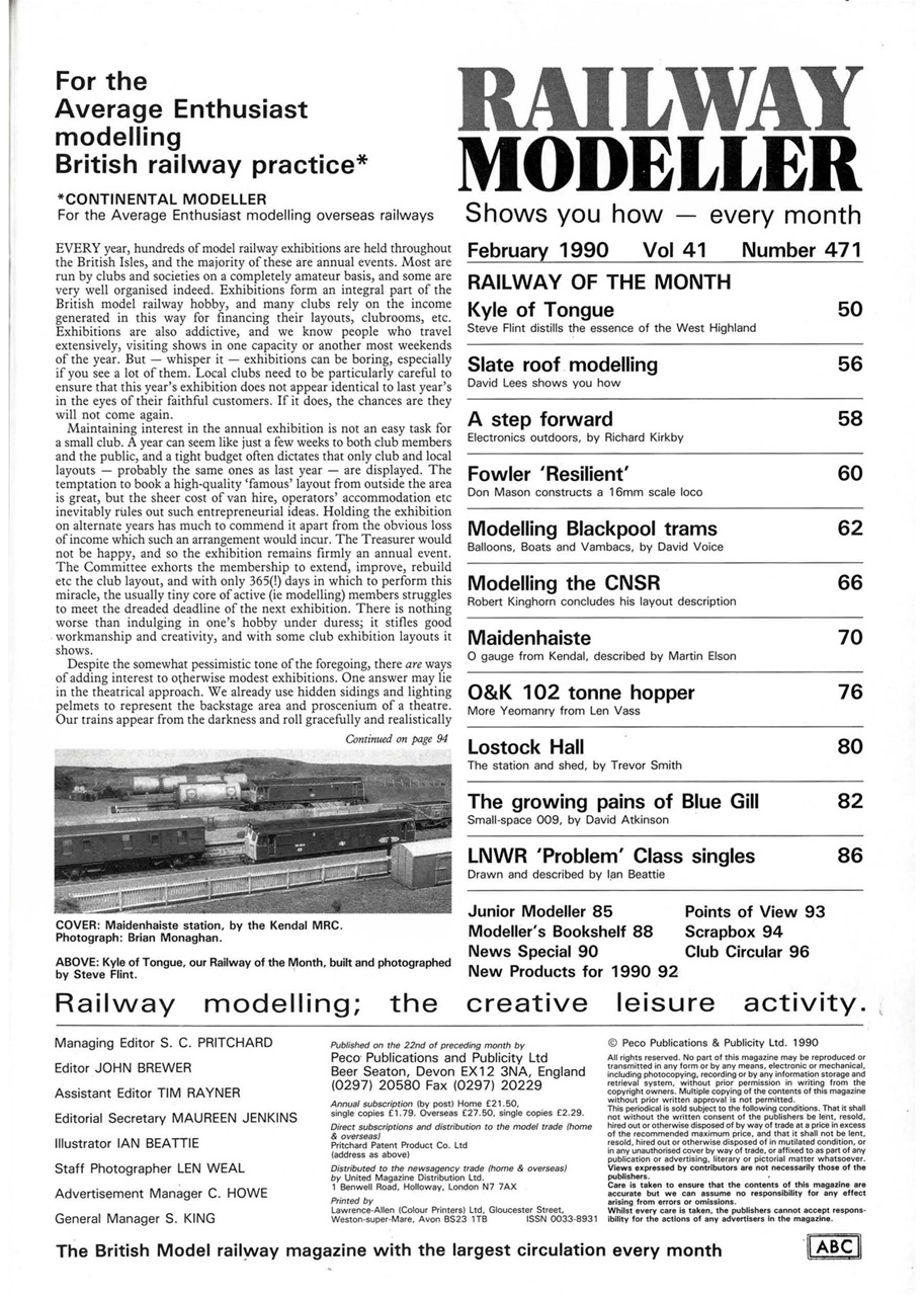 Railway Modeller Magazine - February 1990 Back Issue