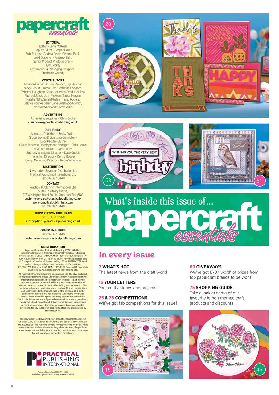 Papercraft Essentials Magazine Subscriptions and Issue 226 Issue