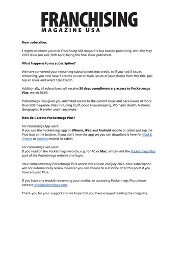 Franchising USA Magazine - Important Notice Special Issue