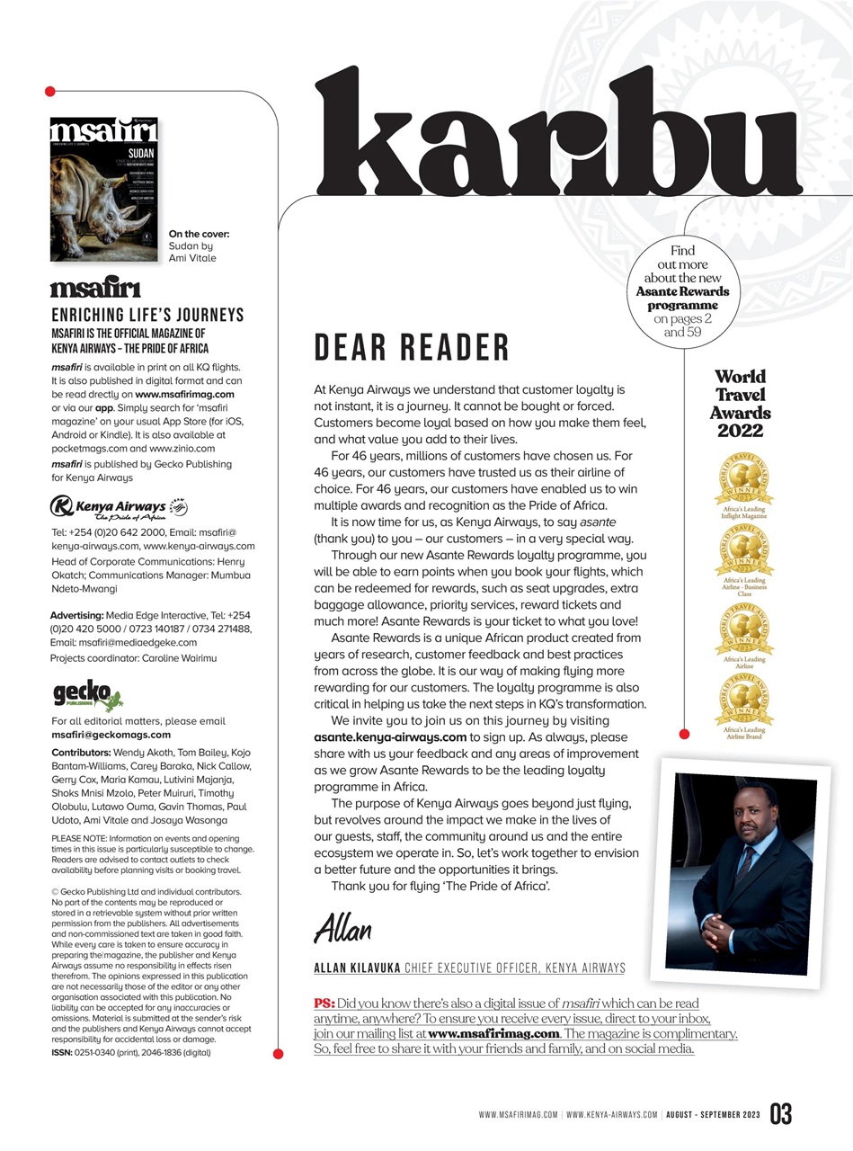 MSAFIRI – Kenya Airways Inflight Magazine - August-September 2023 Back ...