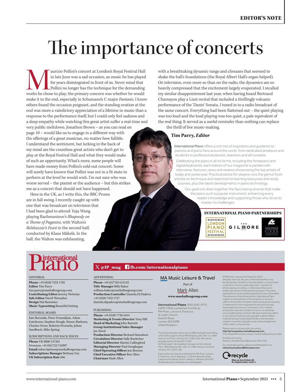 International Piano Magazine - September 2023 Back Issue