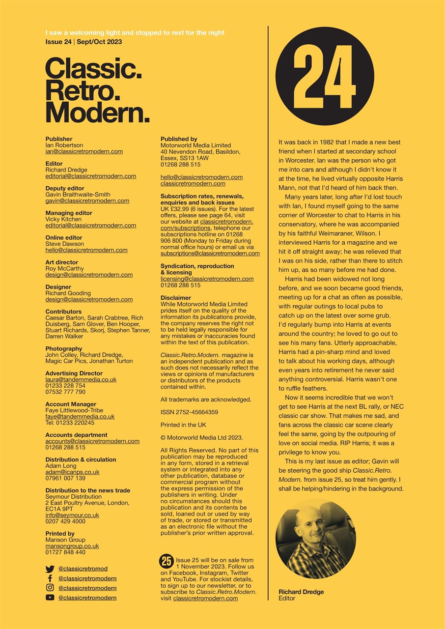 Classic.Retro.Modern. Magazine - Sep/Oct 2023 Back Issue
