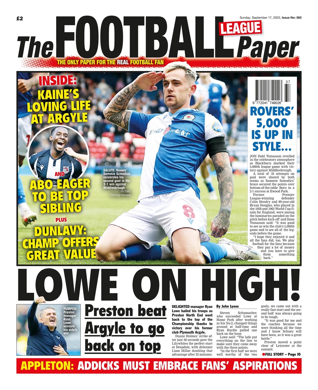 The Football League Paper Magazine - 17th September 2023 Back Issue