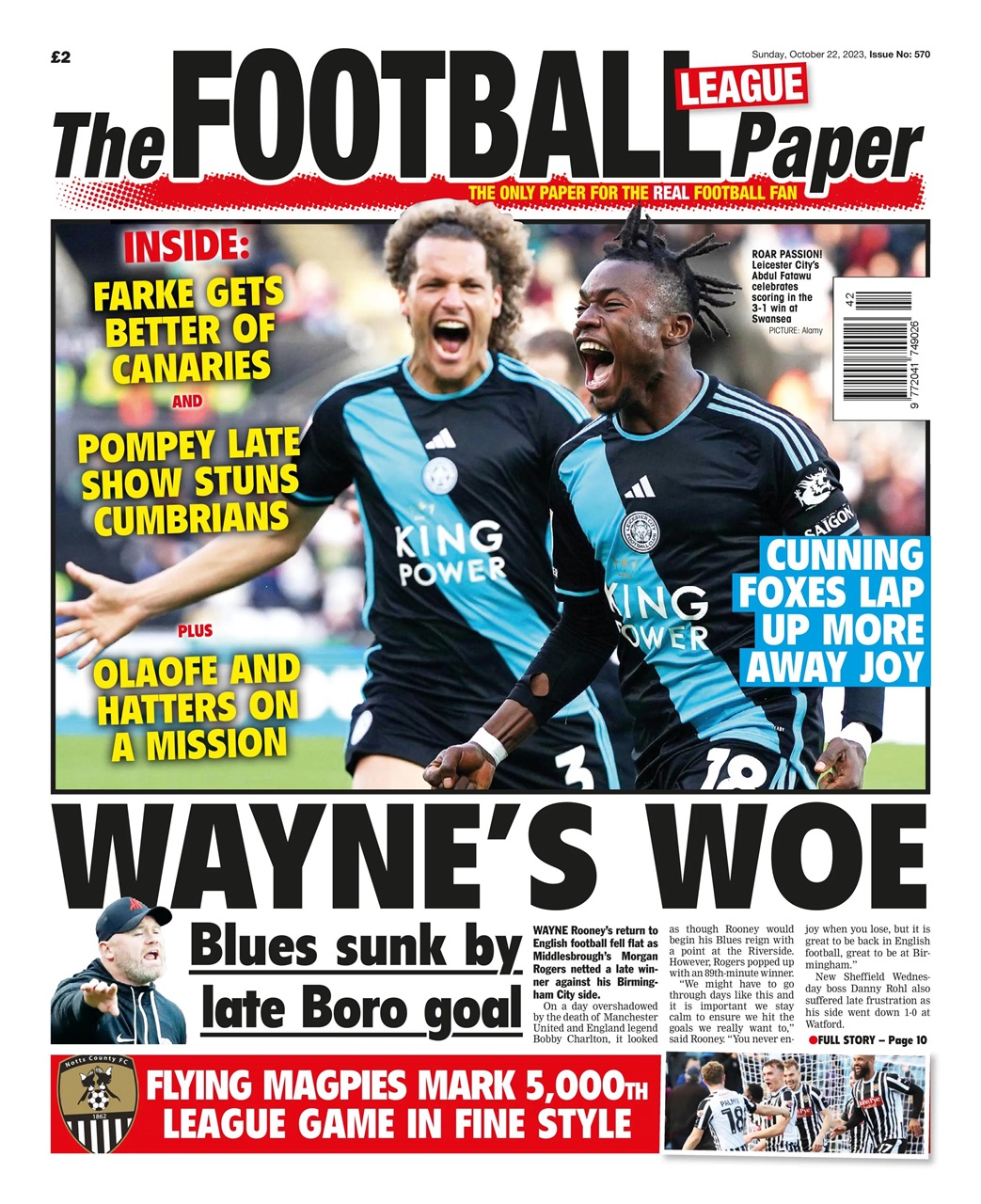 The Football League Paper Magazine - 22nd October 2023 Back Issue