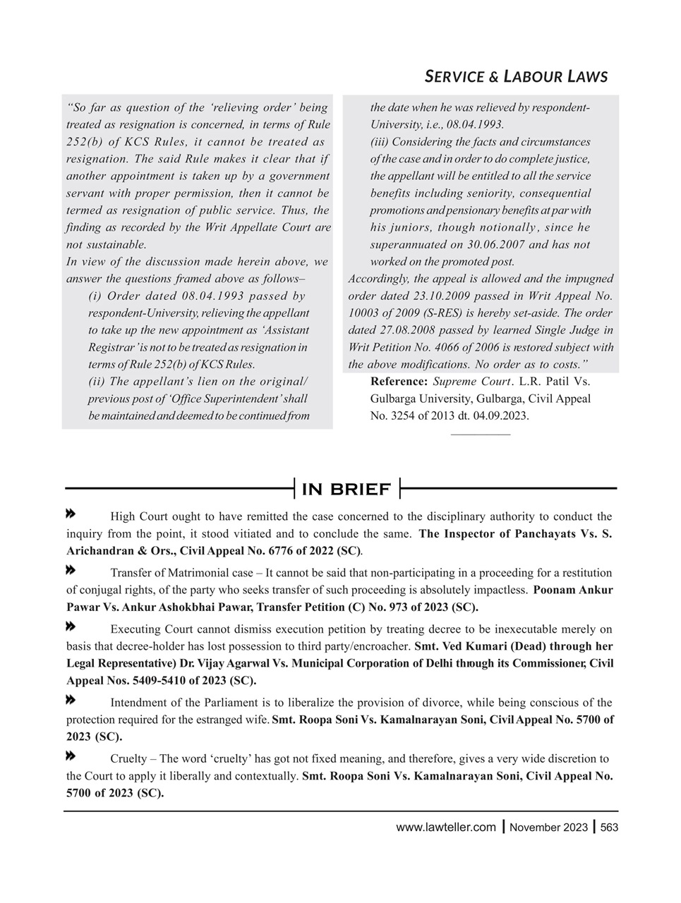 Lawteller – A Legal Awareness Magazine - November 2023 Back Issue