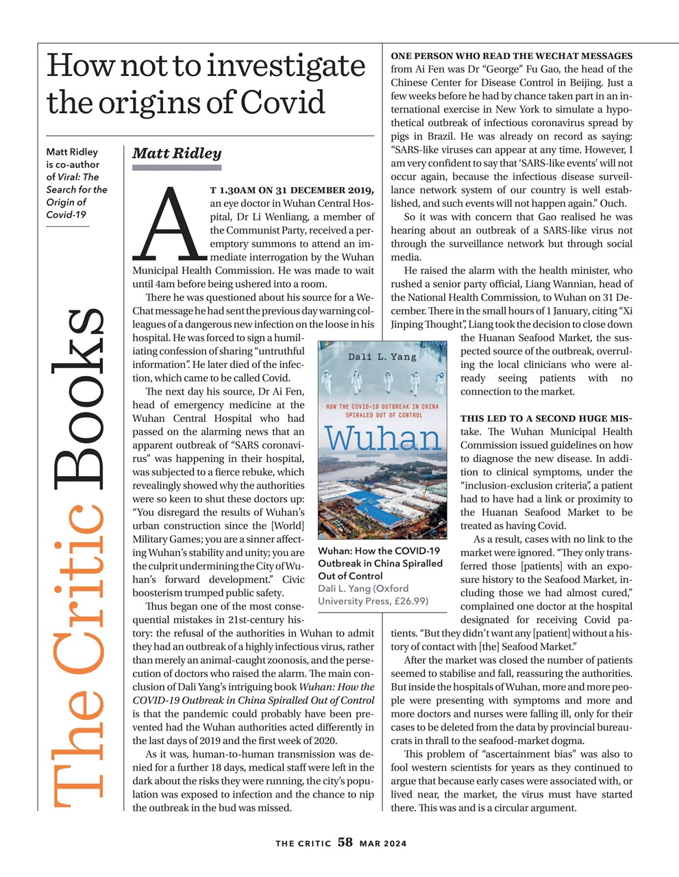 The Critic Magazine - March 24 Back Issue