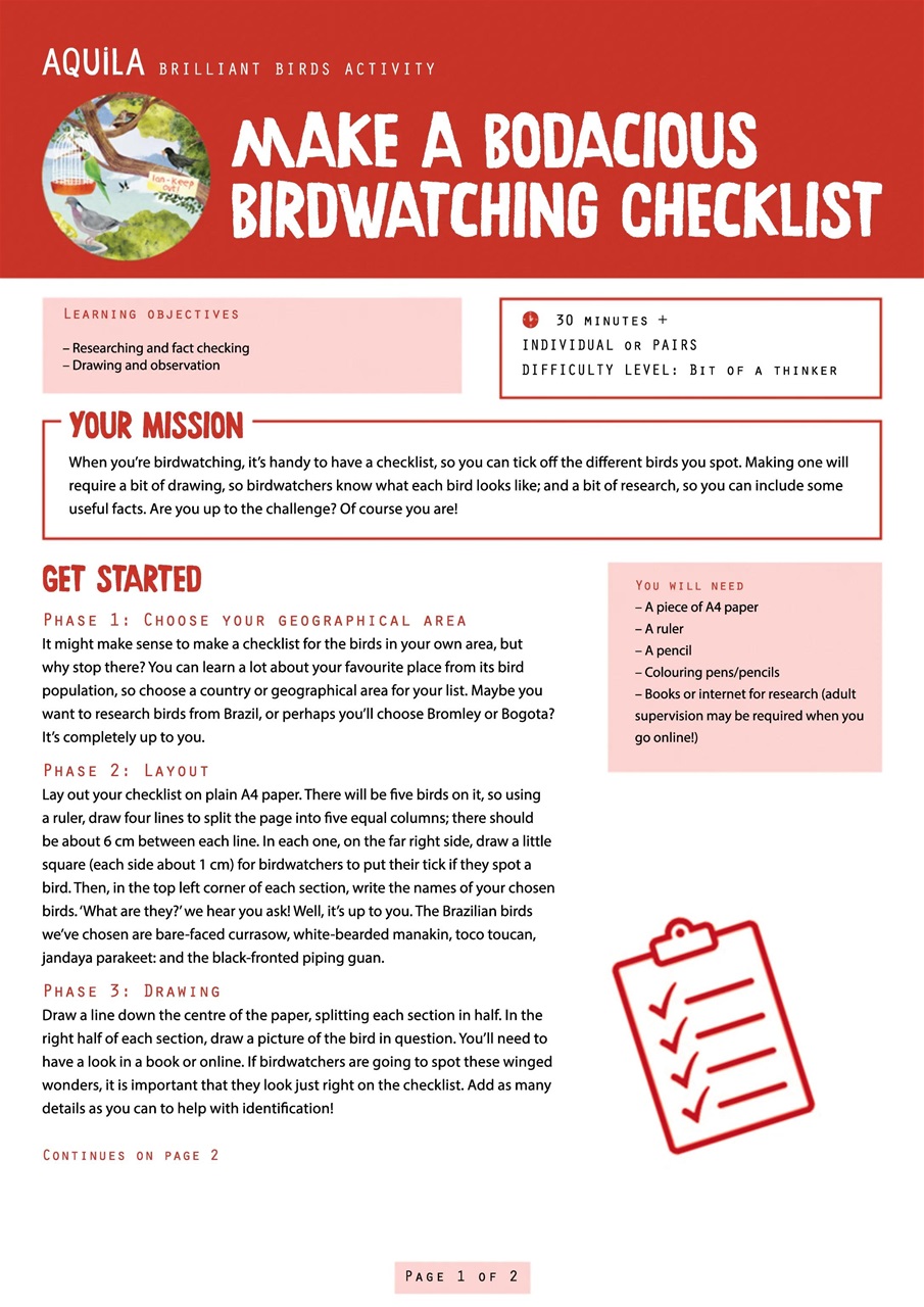 Aquila Magazine - Birdwatching Checklist Back Issue