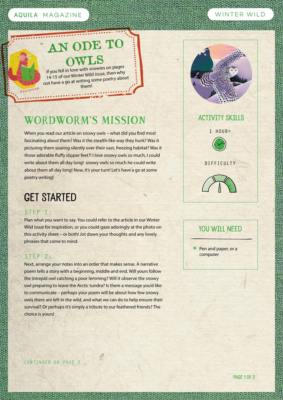 Aquila Magazine - Write a snowy owl poem Back Issue