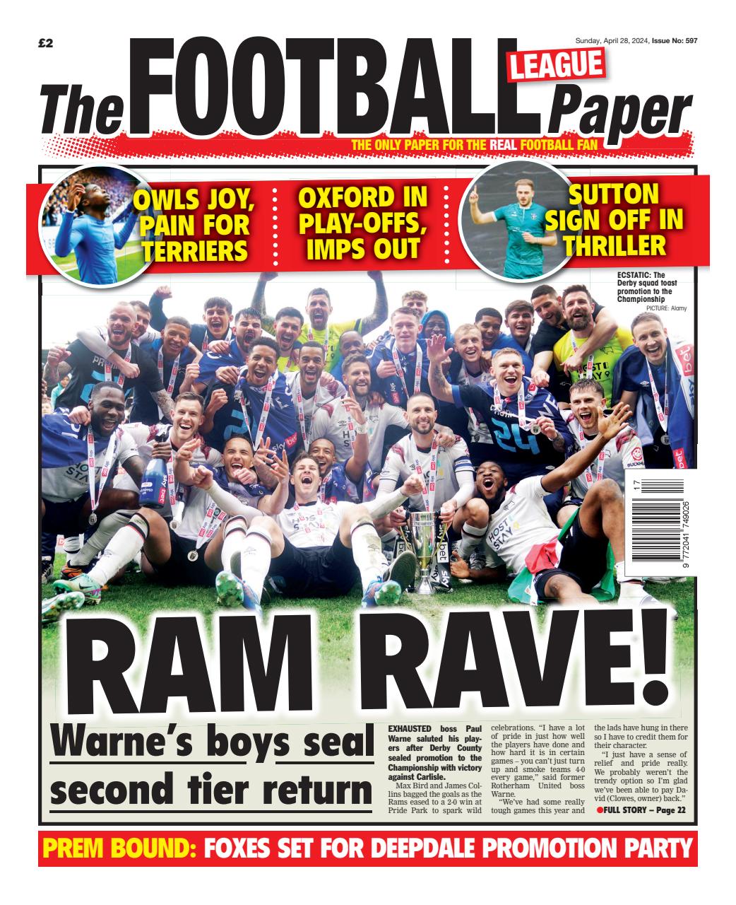 The Football League Paper Magazine Subscriptions and 28th April 2024 ...